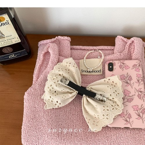 Women Embroidery Bows Spring Clip Fashion Elegant Spring Side Clip Girl ...