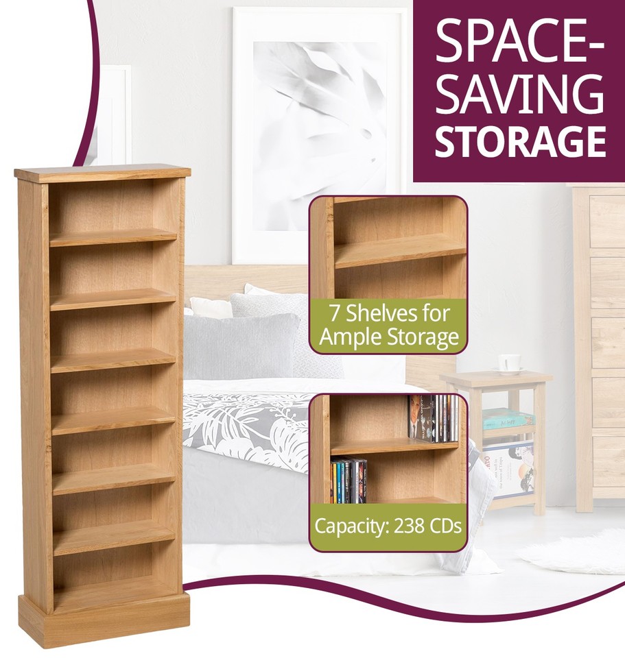 CD Storage Rack, Wooden Shelving Tower Unit, Oak Display Cabinet ...