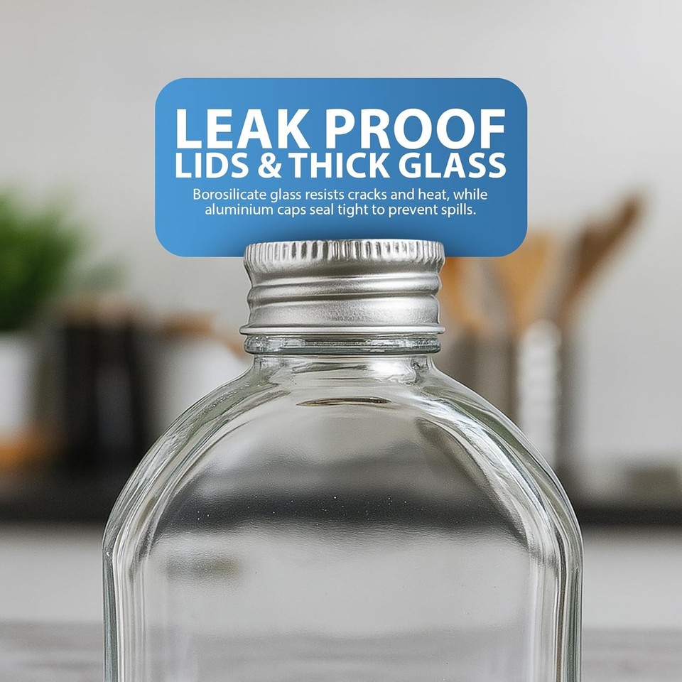 10 x 250ML GLASS FLASK BOTTLES WITH SCREW CAP LIDS POCKET FLASK SLOE ...