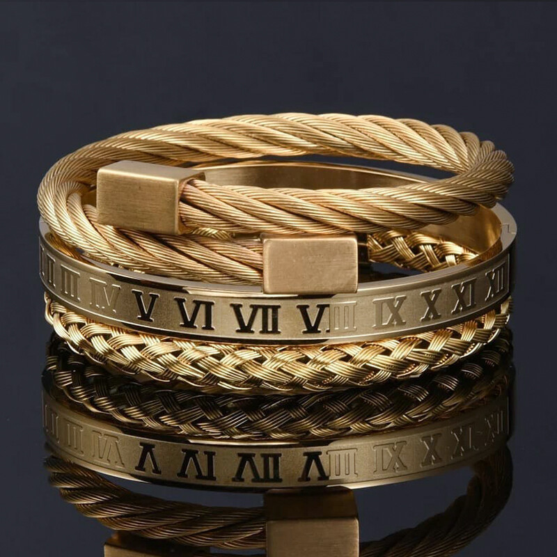 Luxury Stainless Steel Roman Number Wristband Bangle Twist Cable Wire ...