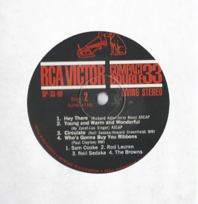 early 1960s LIVING STEREO *RCA Sampler 4 Song EP * SAM COOKE * NEIL ...