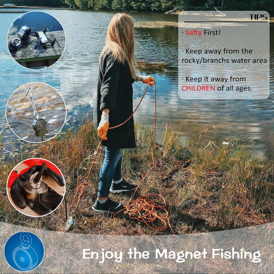 Strong Fishing Magnet Kit 150KGX2 N52 Magnetic Metal Treasure Hunt 20M ...