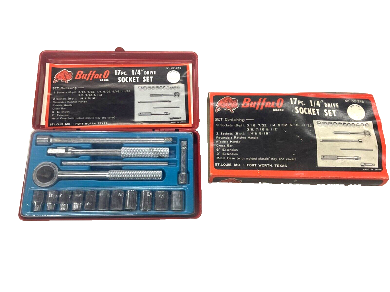 NOS! VINTAGE BUFFALO TOOLS 17-pc. 1/4” DRIVE SOCKET SET, 02-246, JAPAN ...