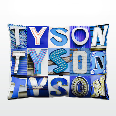 Personalized Pillow featuring the name TYSON in photos of BLUE sign ...