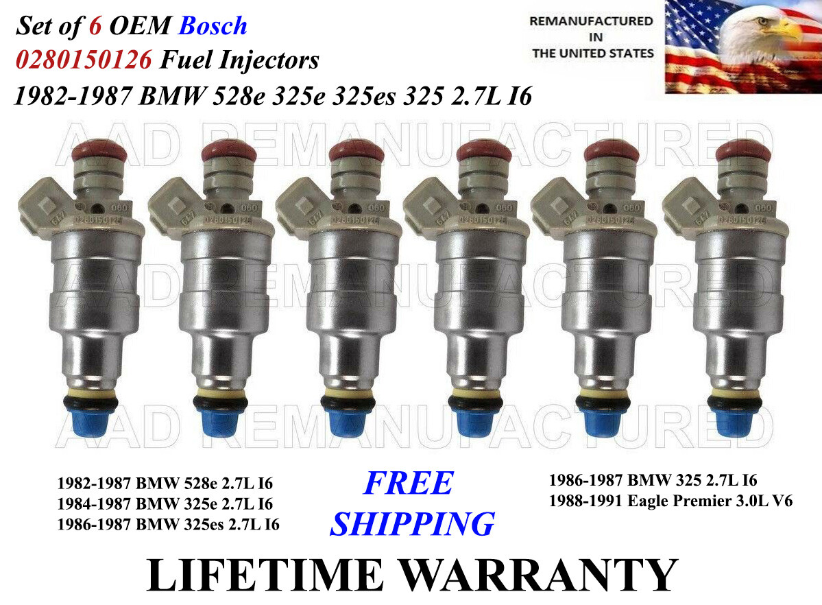 Genuine Set of 6 OEM Bosch Fuel Injectors For 1982-1987 BMW 528e 2.7L ...