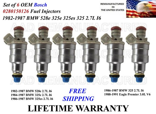 Re-Man Set of 6 OEM Bosch Fuel Injectors For 1986-1987 BMW 325 2.7L I6 ...