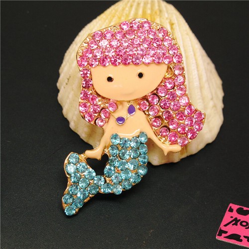New Pink Blue Crystal Cute Mermaid Rhinestone Holiday gifts Charm ...