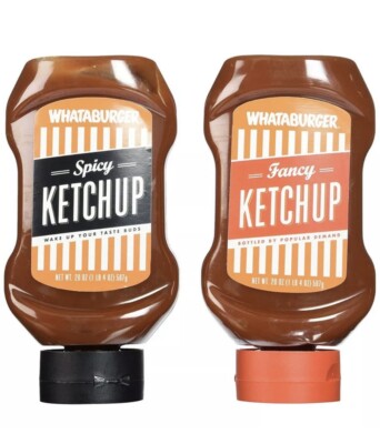 Whataburger Fancy and Spicy Ketchup Lot 2 "Wake Up You Taste Buds ...