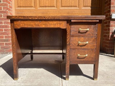 VINTAGE Leopold Desk - SOLID wood with TONS OF STORAGE. Shiny original ...