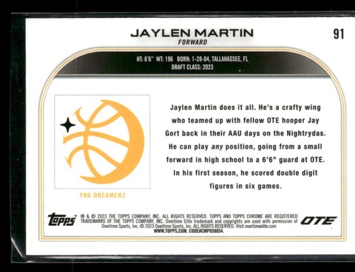 2022-23 Topps Chrome Overtime Elite #91 Jaylen Martin Brooklyn Nets | eBay