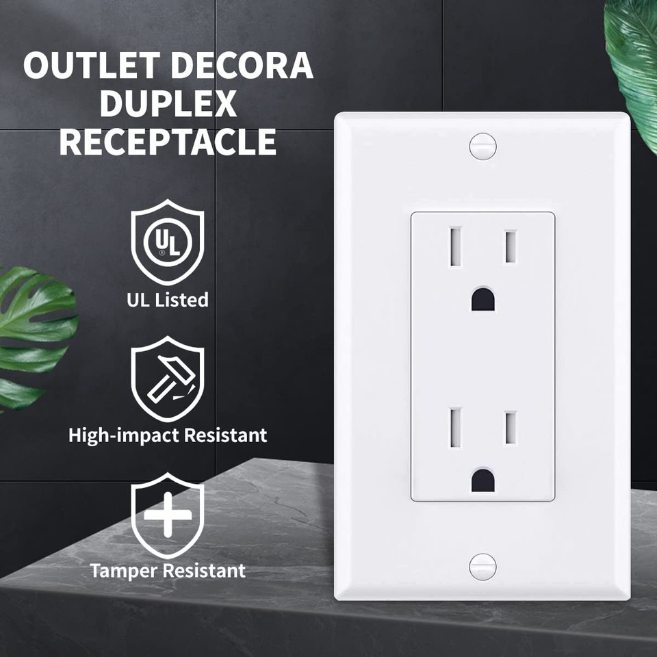Outlet Socket, Decorator Receptacle, 15 Amp, 125 Volt, Tamper Resistant ...