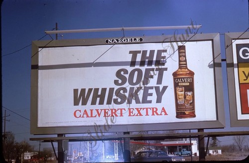 Calvert Whiskey Extra Billboard Sign 1960s Slide 35mm Street Scene Cars ...