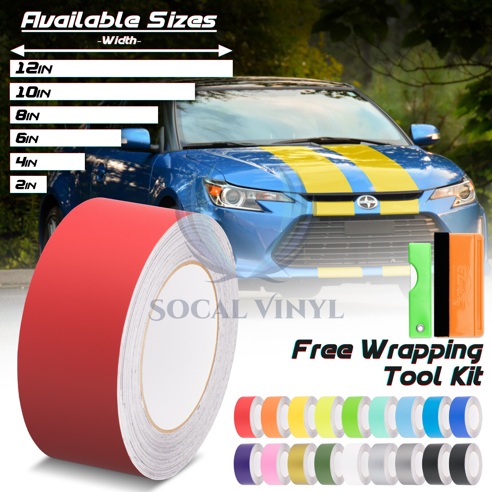 Matte Color Racing Stripes Vinyl Wrap Decal For Scion TC Sticker 25FT ...