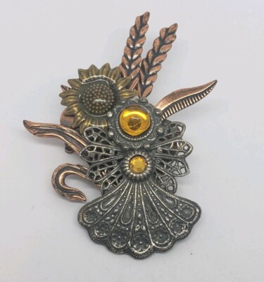 DESIGNER KC METAL BRASS COPPER MODERNIST PIN BROOCH | eBay