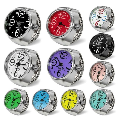 Gift Elastic Stretchy Rings Round Quartz Finger Rings Ring Watch ...