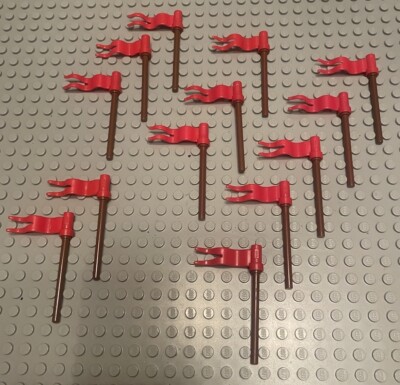 Lego Lot Of 12 RED Wavy Flags W-Brown Flag Poles / Castle / Pirate ...