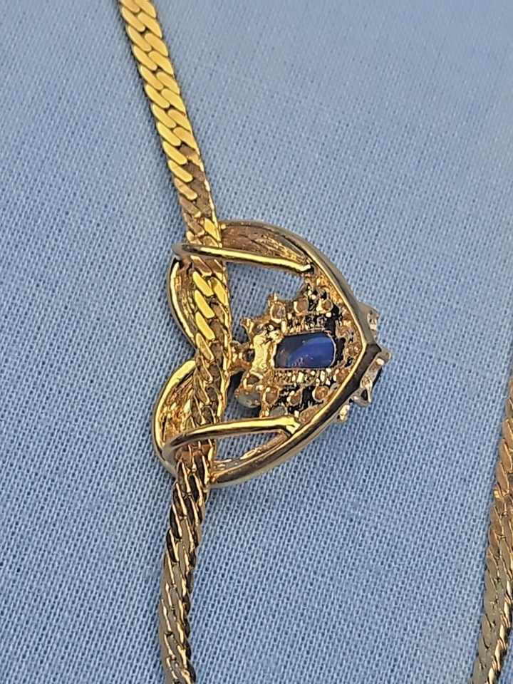14k Yellow Gold Blue Sapphire Wrapped Diamonds Heart Pendant Necklace ...