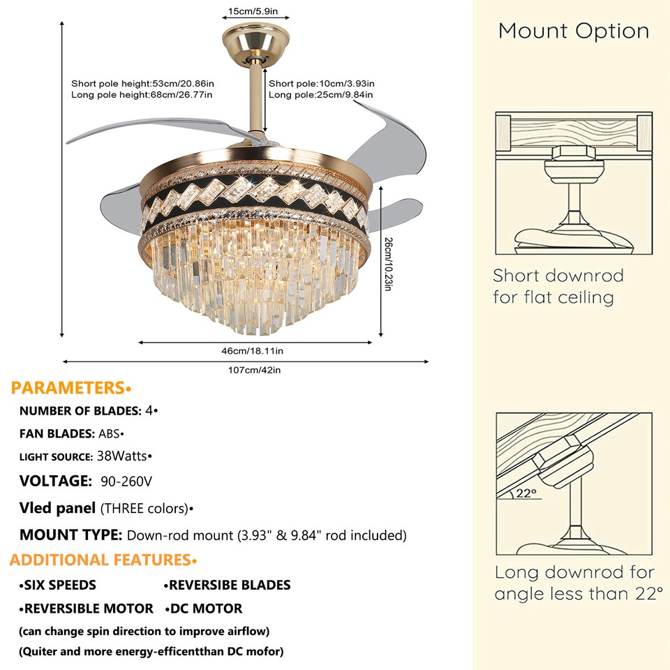 42In Ceiling Fan With Lights, Remot, Led Light 6 Gears 3000k-4500k ...