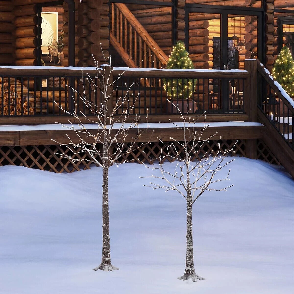 PRE LIT FLOCKED ARTIFICIAL BIRCH TREE SET OF TWO, WARM WHITE 1598448 ...