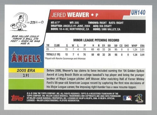 Jared Weaver 2006 Topps Update RC Card# UH-140 mint from pack | eBay
