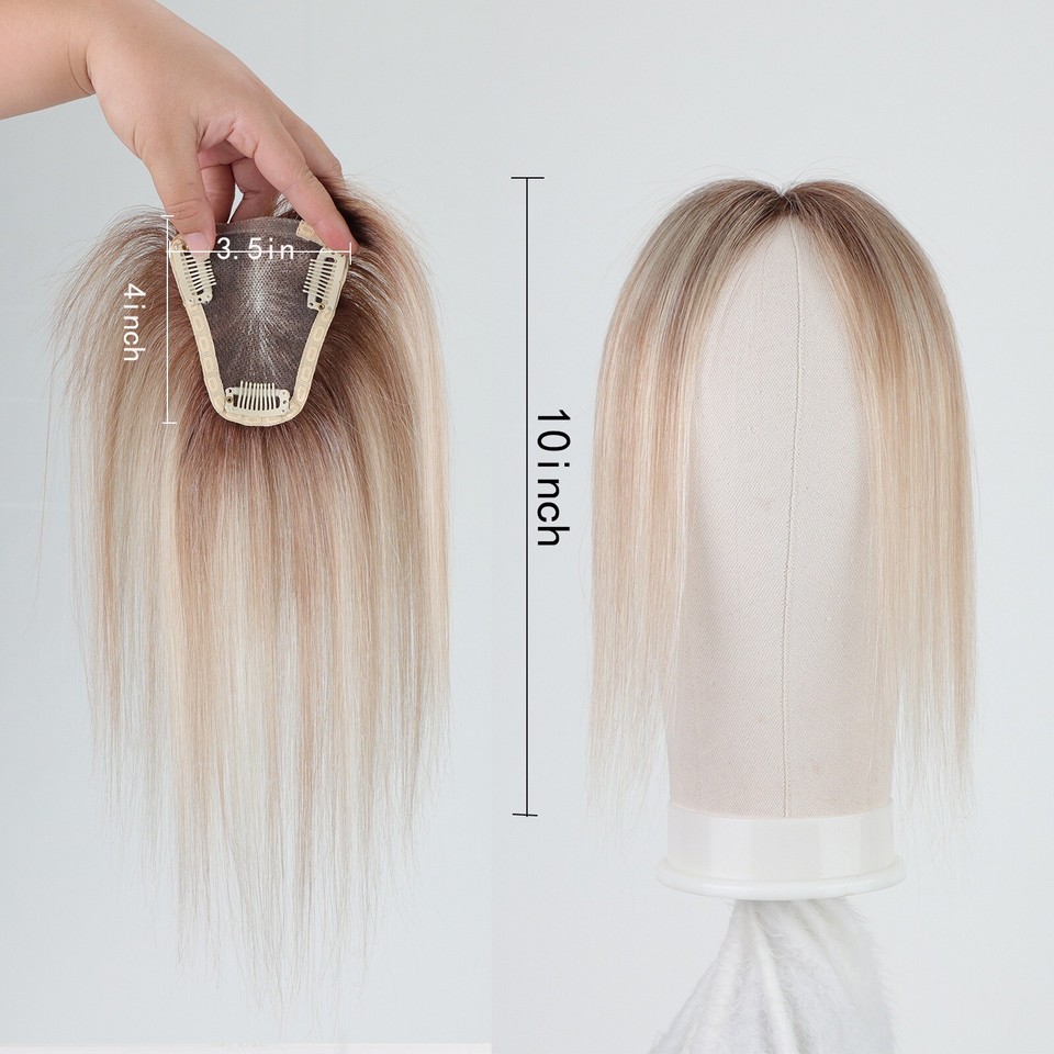 3.5"x4" Thin Swiss 100% Human Hair Topper Wiglet Clip in 10" Black ...