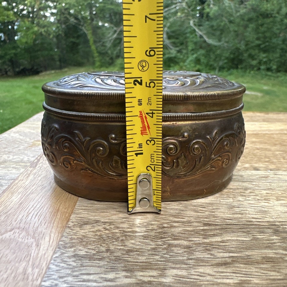 Antique Pozzoni's Brass Powder Puff Tin, circa 1912 Lidded Trinket ...
