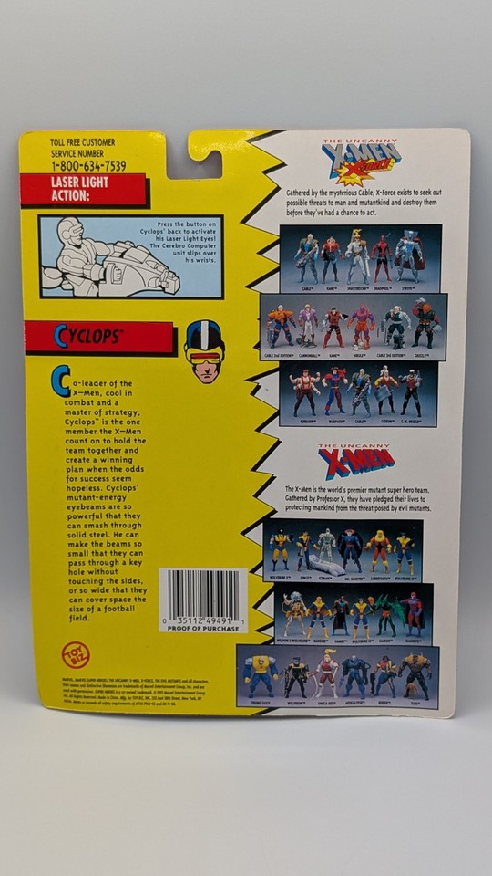 Vintage 1993 Marvel The Uncanny X-Men Cyclops Laser Light Eyes Toy Biz ...