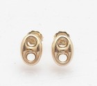 Puffed Mariner Anchor Earrings Push Back Post Real 14K Yellow Gold 8mm ...