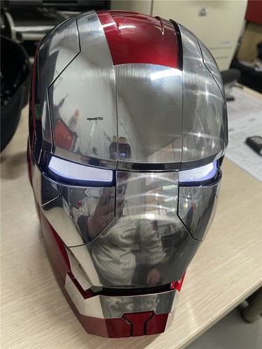 AUTOKING Iron Man MK5 Helmet Voice Control ABS Cosplay Silver Mask New ...