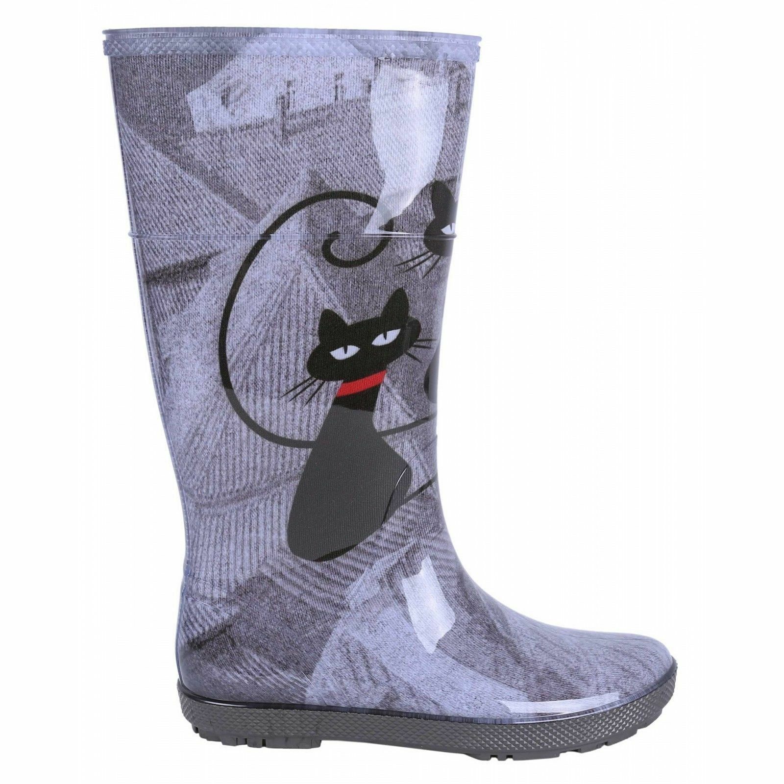 Ladies Wellies Grey - Cats Print Design, PVC, Waterproof Wellington ...