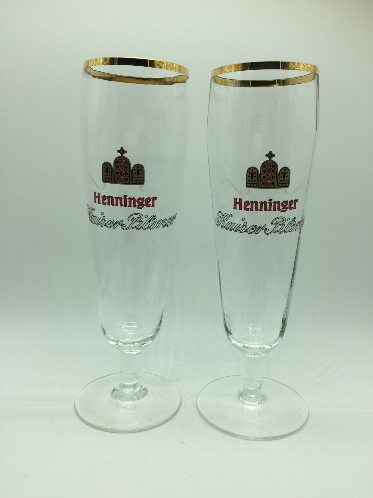 Henninger Kaiser Pilsner Vintage Gold Rimmed German Stemmed Glass 8 ...