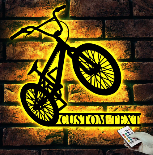 Custom BMX Bike Metal Wall Art LED Light - Personalized Bicycle Racing ...