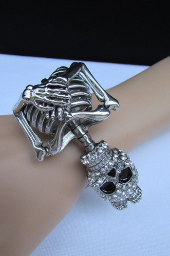 Women Bracelet Fashion Gold Bling Skeleton Jewelry Halloween Cuff Skull ...