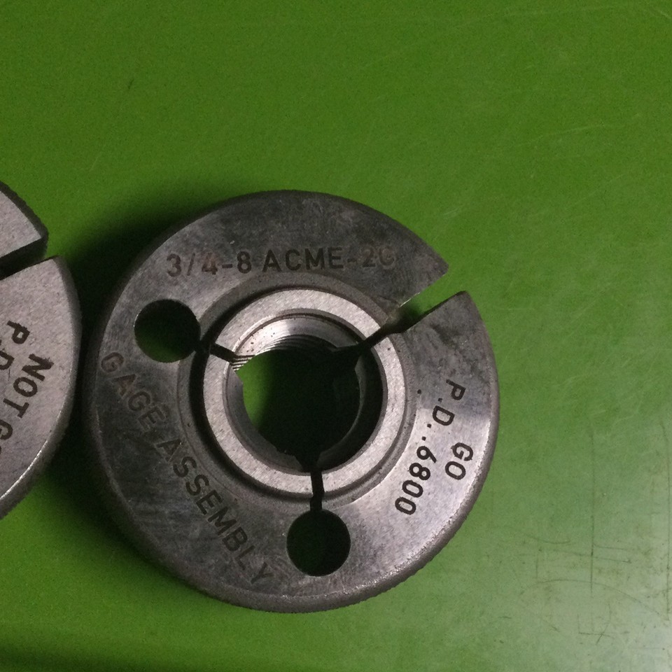 G.A.CO thread Ring Gage Set 3/4-8 ACME-2G Go & NOGO = .6650 & .6800 ...