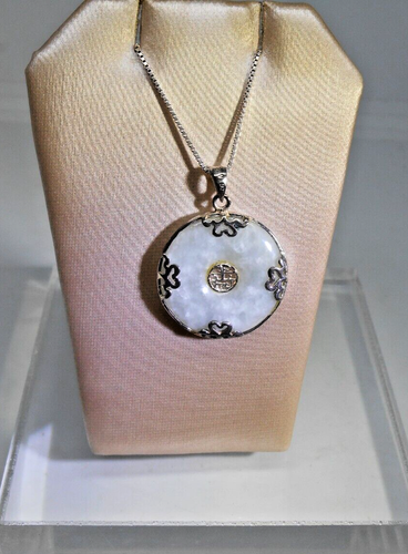 Vintage BI or Pi Disc Pendant 18" Necklace Pale Jade 925 Sterling ...