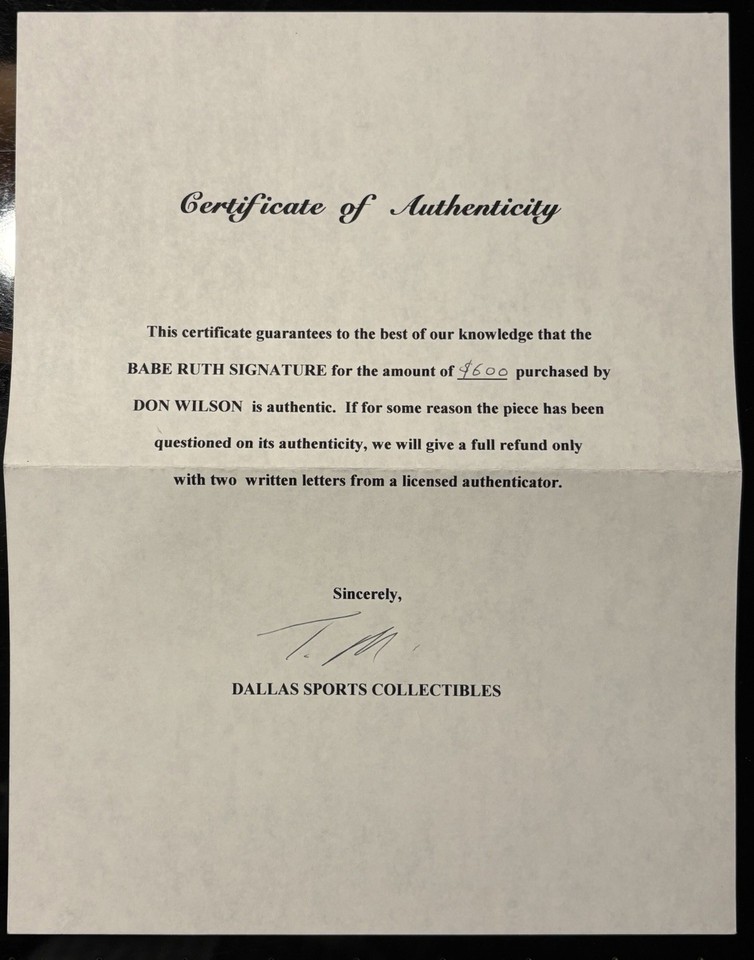 Babe Ruth Autographed Cut Out & Matted. COA & Letter Of Provenance. | eBay