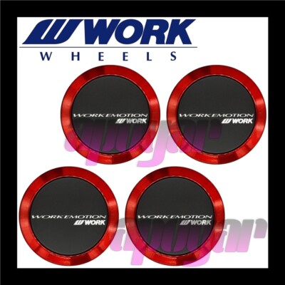 120273 x4 WORK EMOTION Center Cap Black/Red Four cap set For EMOTION ...