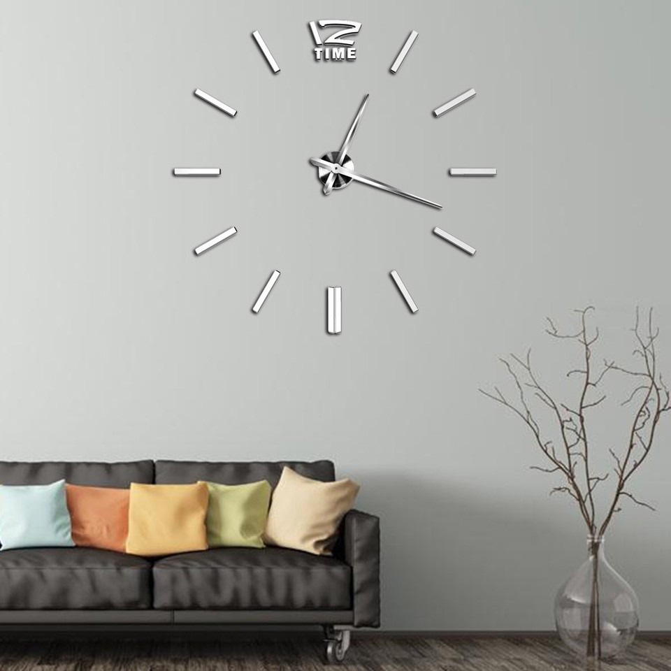 3D Large Frameless Wall Clock Mirror Wall Sticker Modern Home Decor ...