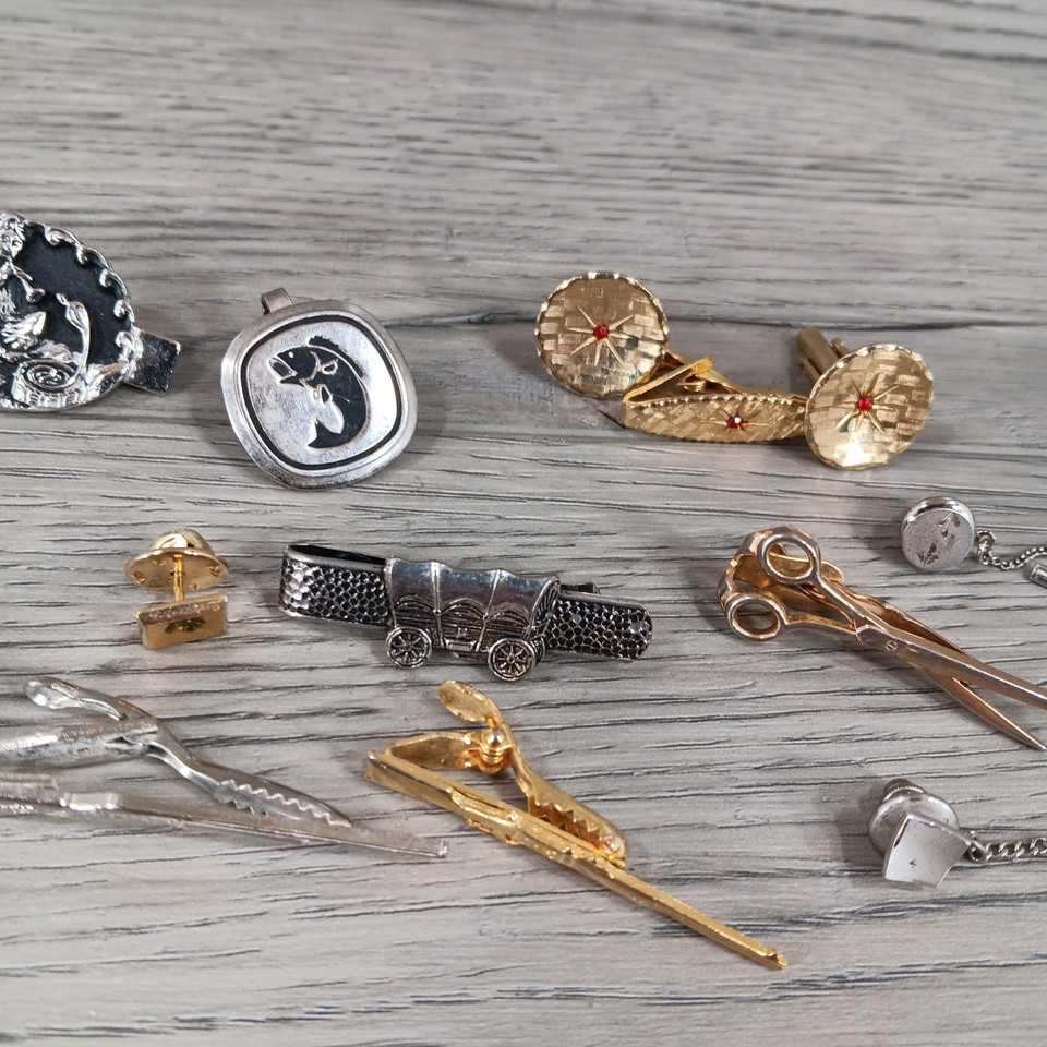 Vintage Hunting Fishing Sportsman Tie Clasps Pins Gold & Silver Tone ...