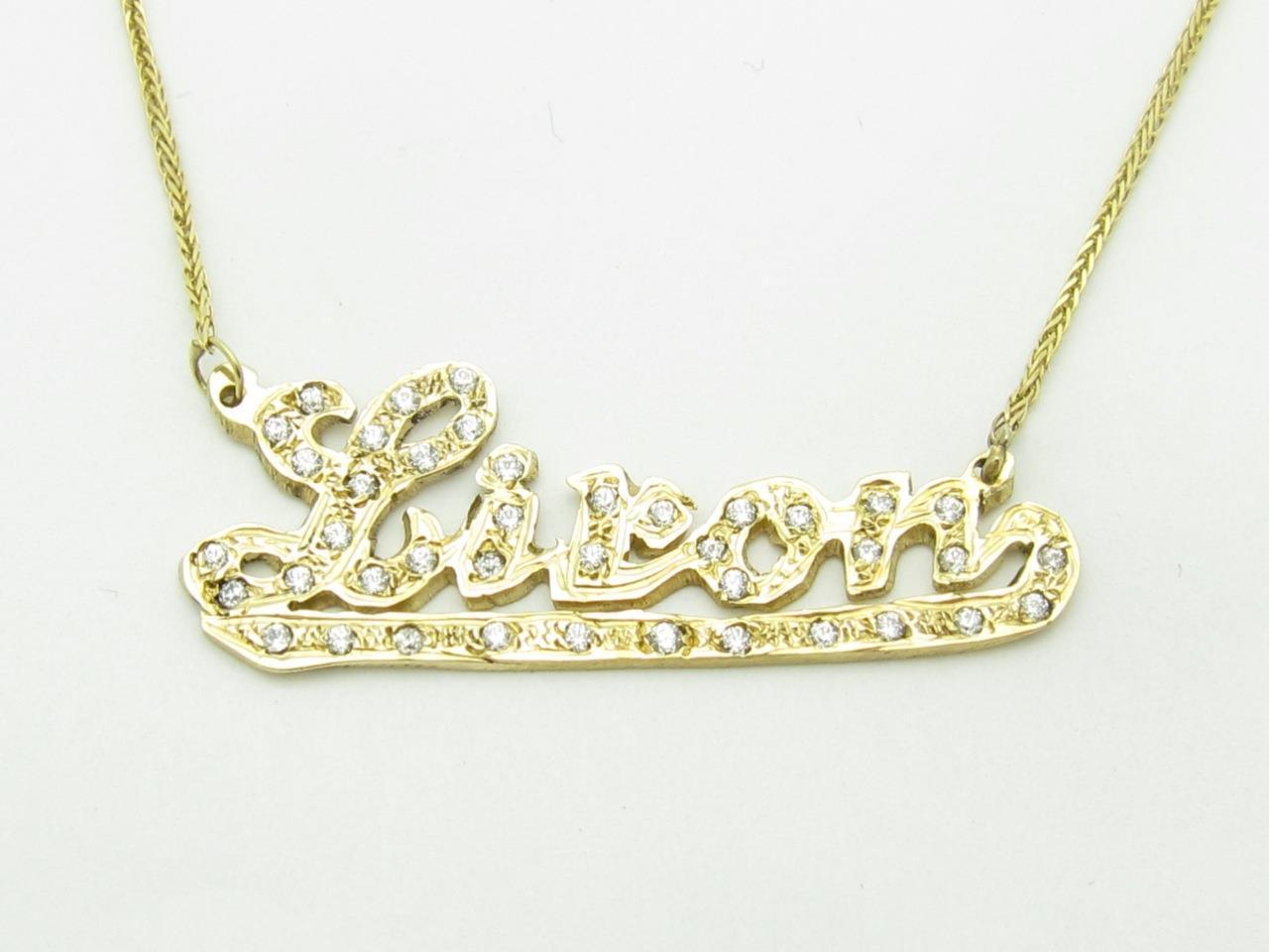 14K Yellow Gold & Diamonds Name Plate Design "Liron" Chain Included ...