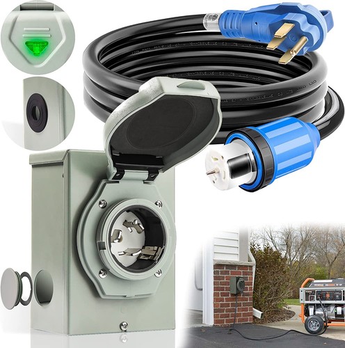 25FT 50 Amp Generator Cord and Power Inlet Box Waterproof Combo Kit ...