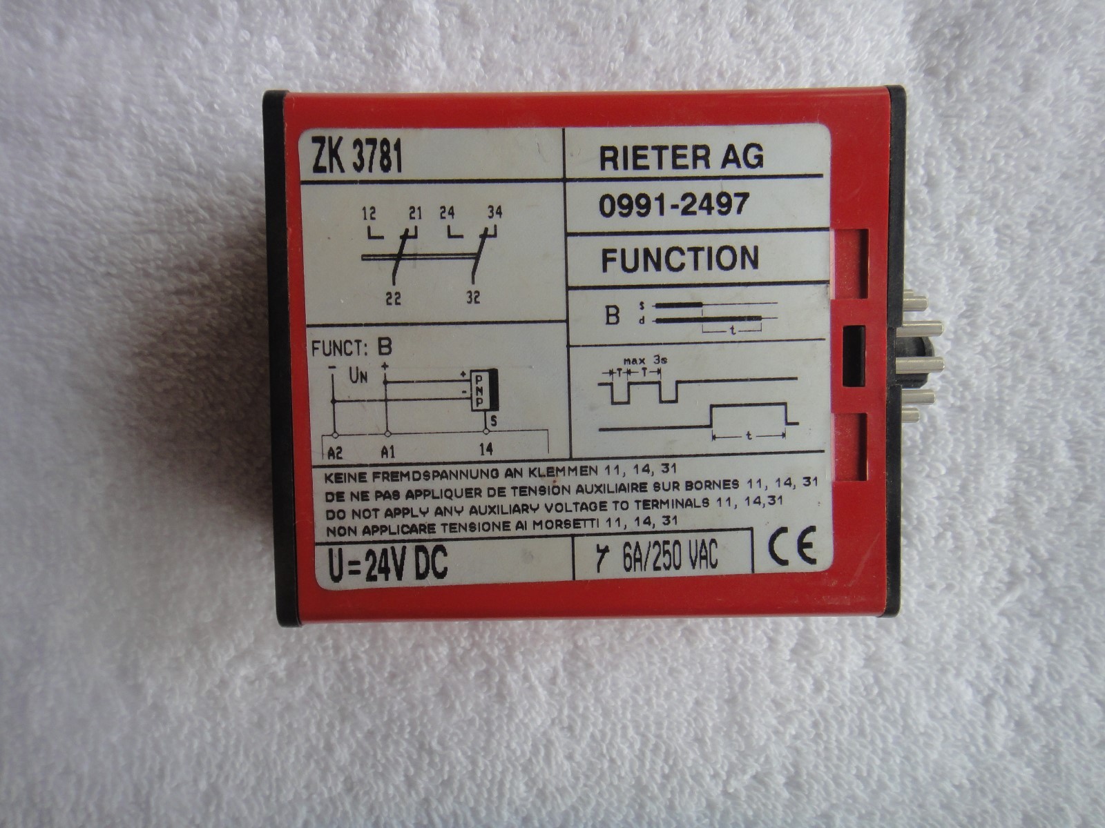 Rieter Bircher Safety Relay Timer 24VDC 6A/250VAC ZK 3781 CH-8222 0991 ...