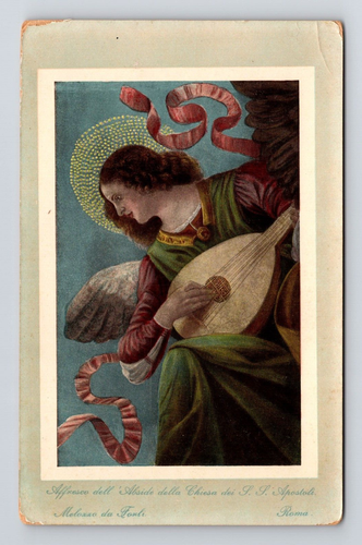 Antique Postcard Angel Playing Lute Apse Holy Apostles Church Rome ...