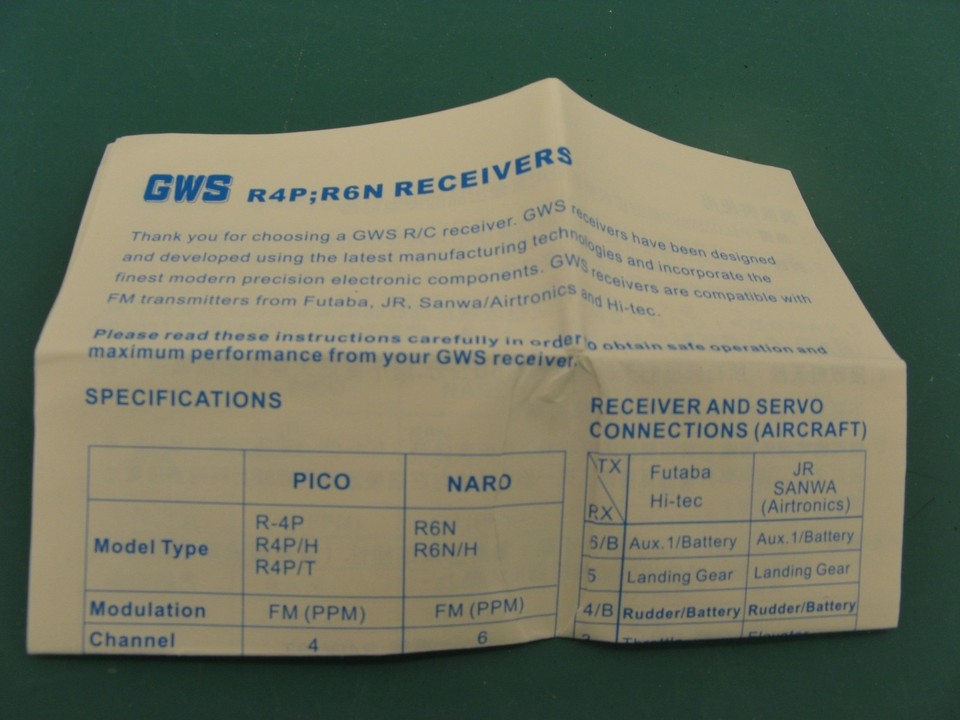 GWS R6N 6-Channel 72 MHz Narrow Band FM Receiver CH39 (72.570) and CH54 ...