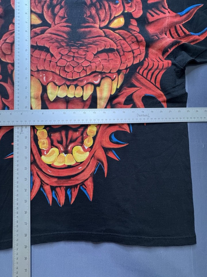 Vintage Dragon Head Two-Sided Body Print T-Shirt Original Liquid Blue ...