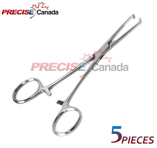 SET OF 5 ALLIS TISSUE FORCEPS 7" 4X5 TEETH VETERINARY OB/GYN ...
