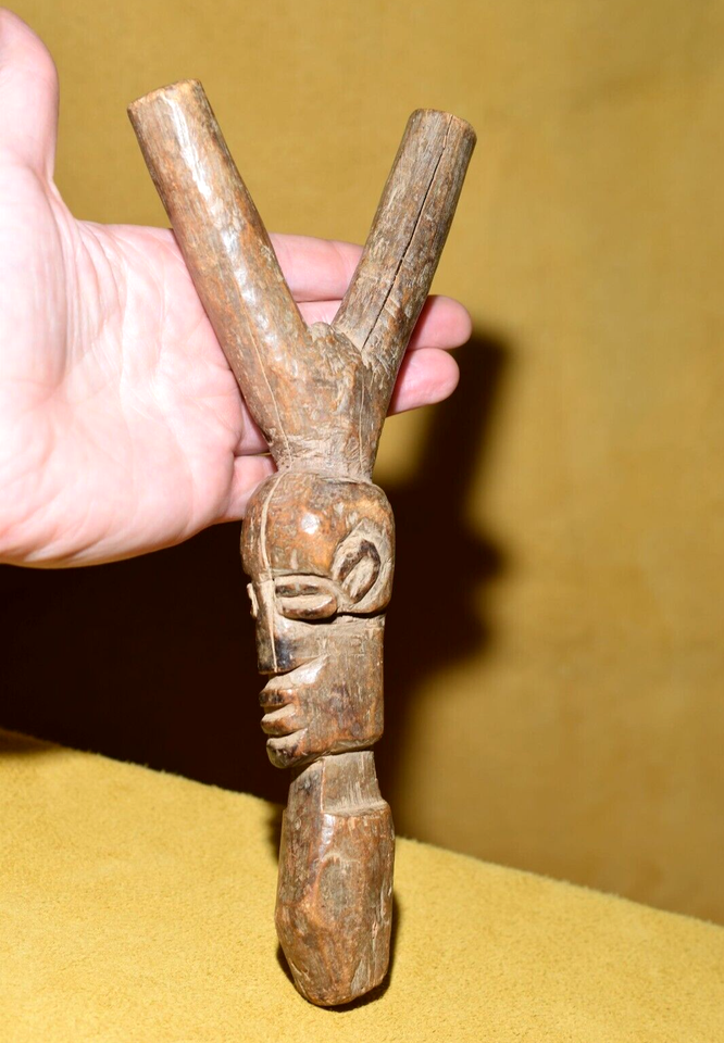 Antique African Baule Wood Hunting Slingshot Male Bust Statue Ivory ...