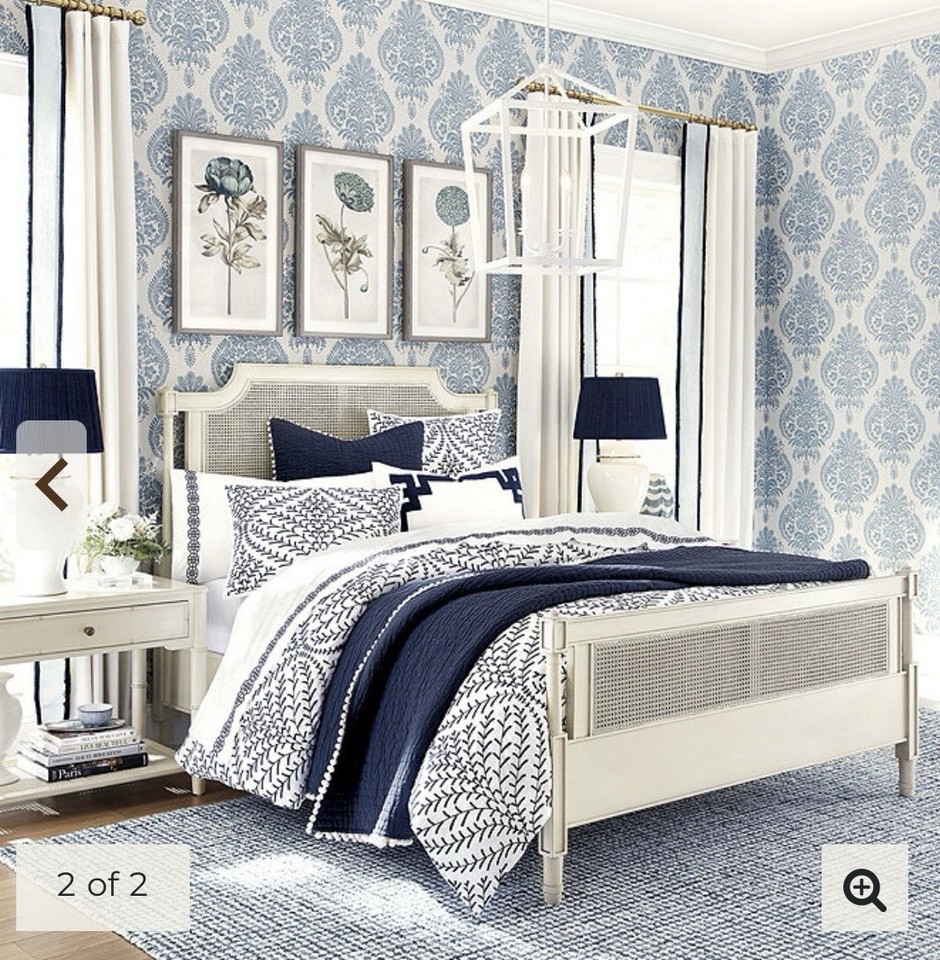 Ballard Designs Ada Navy Indigo Embroidered White Duvet Cover KING New ...