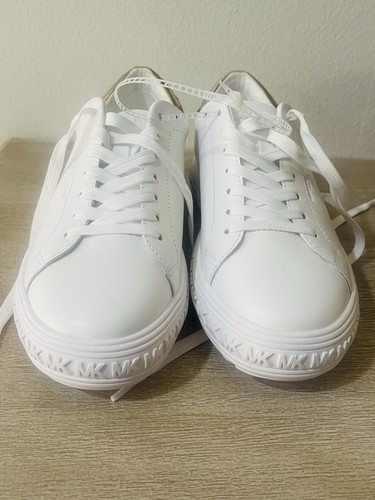 Michael Kors Grove Lace Up Low Top Sneakers Leather Optic White Size 7. ...