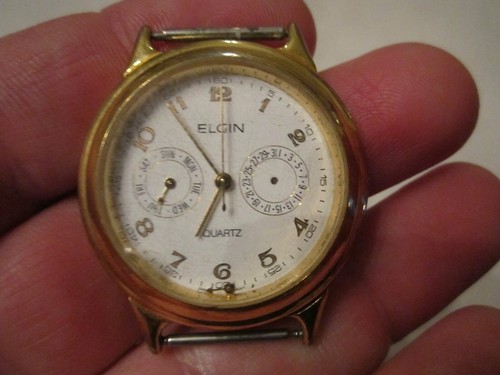 VINTAGE ELGIN QUARTZ WATCH - 5 HANDS - CASE ONLY - WORKS GREAT - BOX S ...